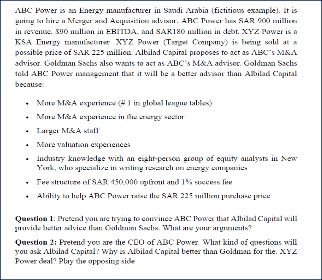 ABC Power is an Energy manufacturer in Saudi Arabia | Chegg.com