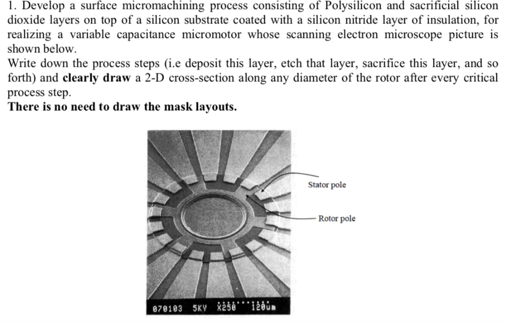 1. Develop a surface micromachining process | Chegg.com