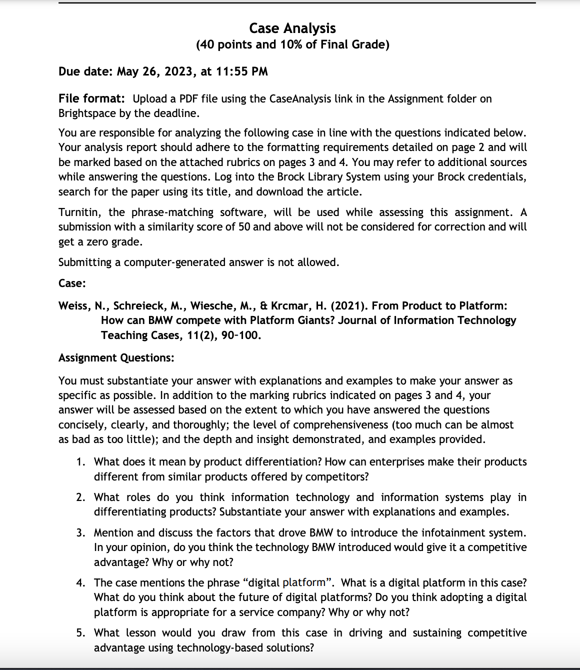 Solved Case Analysis (40 points and 10% of Final Grade) Due | Chegg.com
