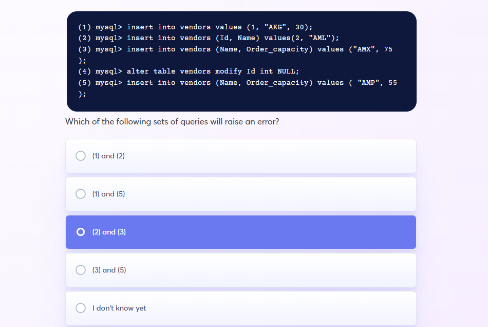 Solved Consider the following description of vendors table | Chegg.com