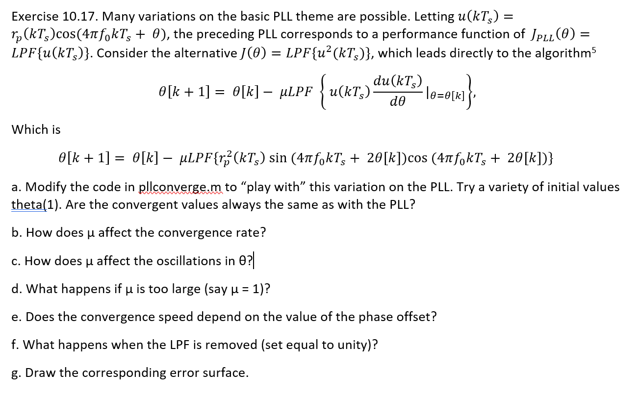 Exercise 10.17. Many variations on the basic PLL | Chegg.com