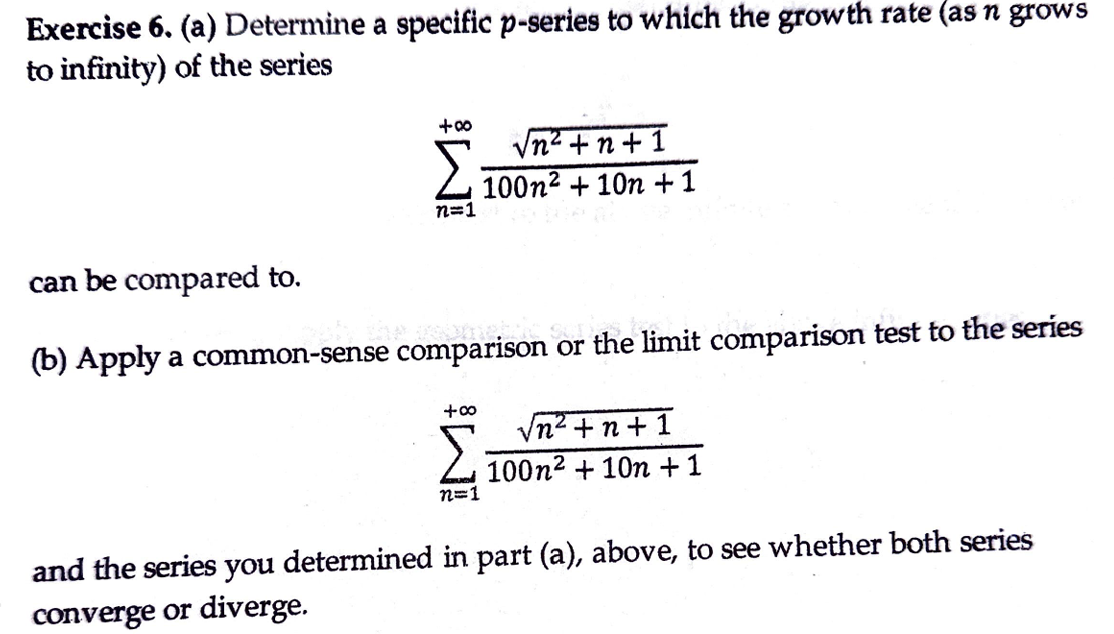 Solved Exercise 6. (a) Determine a specific p-series to | Chegg.com