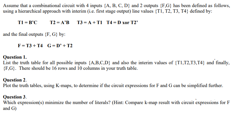 Solved Assume that a combinational circuit with 4 inputs | Chegg.com