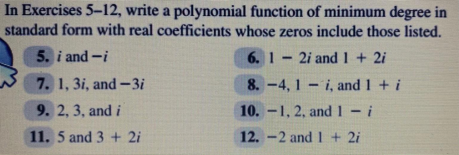 Solved In Exercises 5-12, write a polynomial function of | Chegg.com