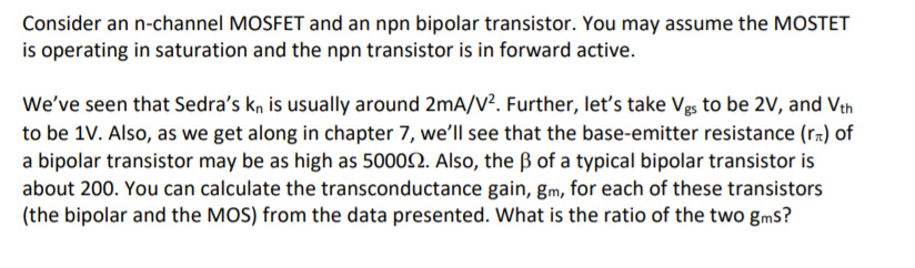 Solved Consider an n-channel MOSFET and an npn bipolar | Chegg.com