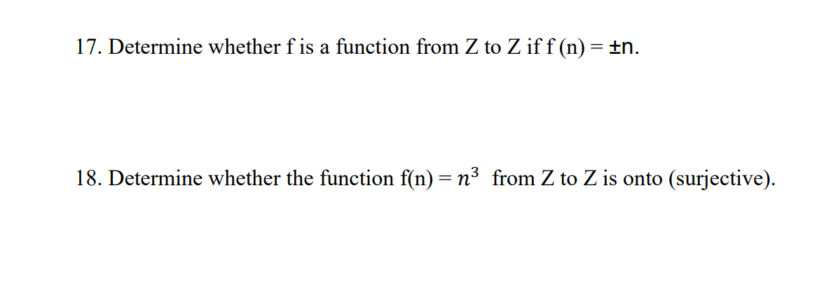 Solved 17. Determine whether f is a function from Z to Z if | Chegg.com