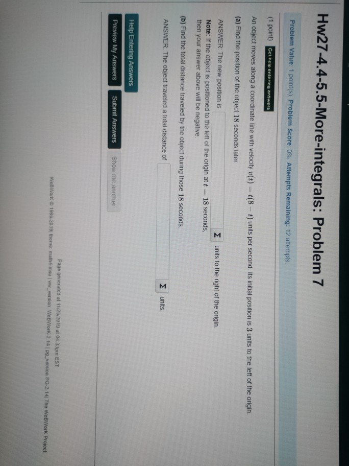 Solved Hw27-4.4-5.5-More-integrals: Problem 7 Problem Value: | Chegg.com