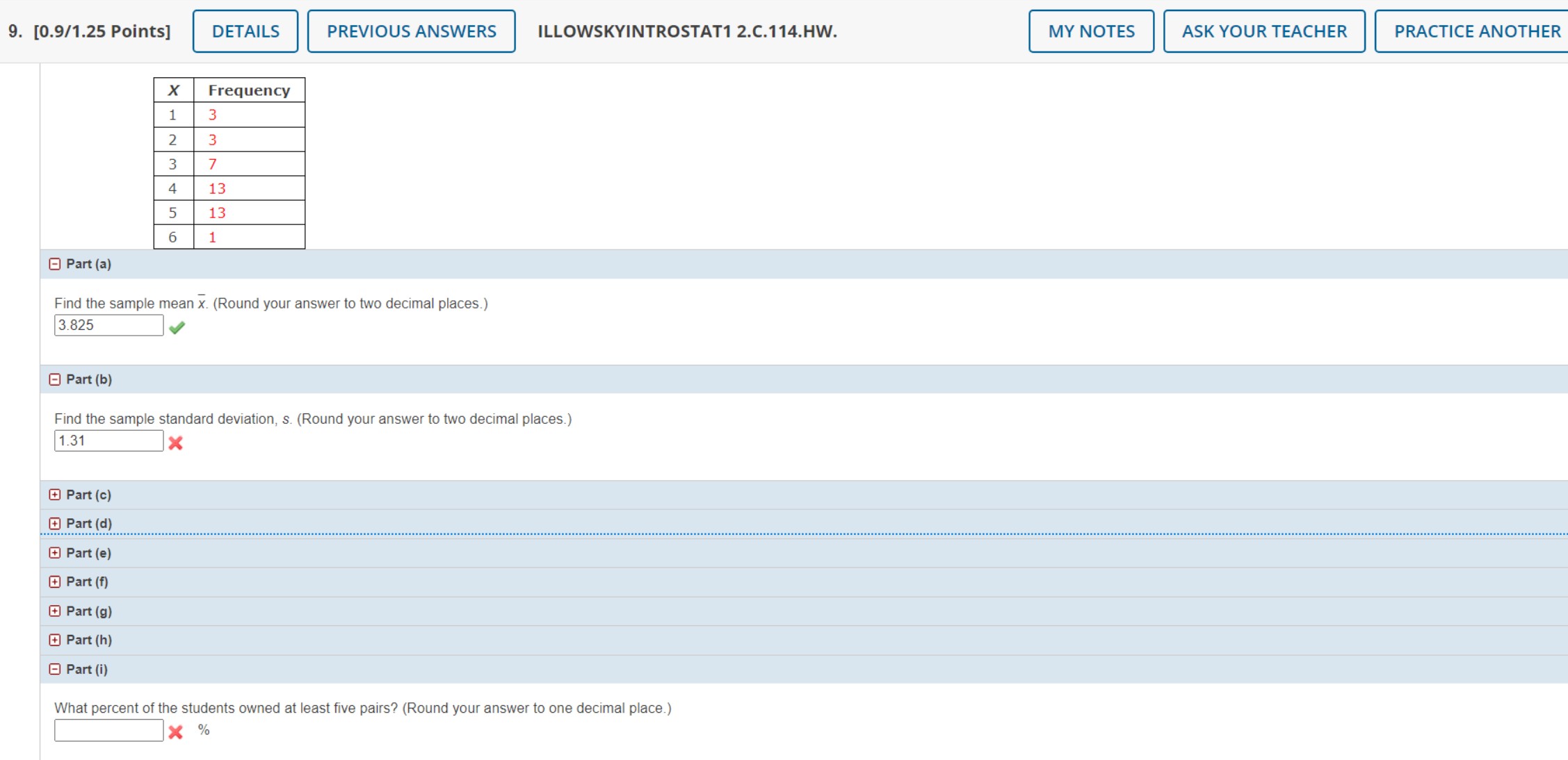 Solved [0.9/1.25 Points]\\nILLOWSKYINTROSTAT1 | Chegg.com