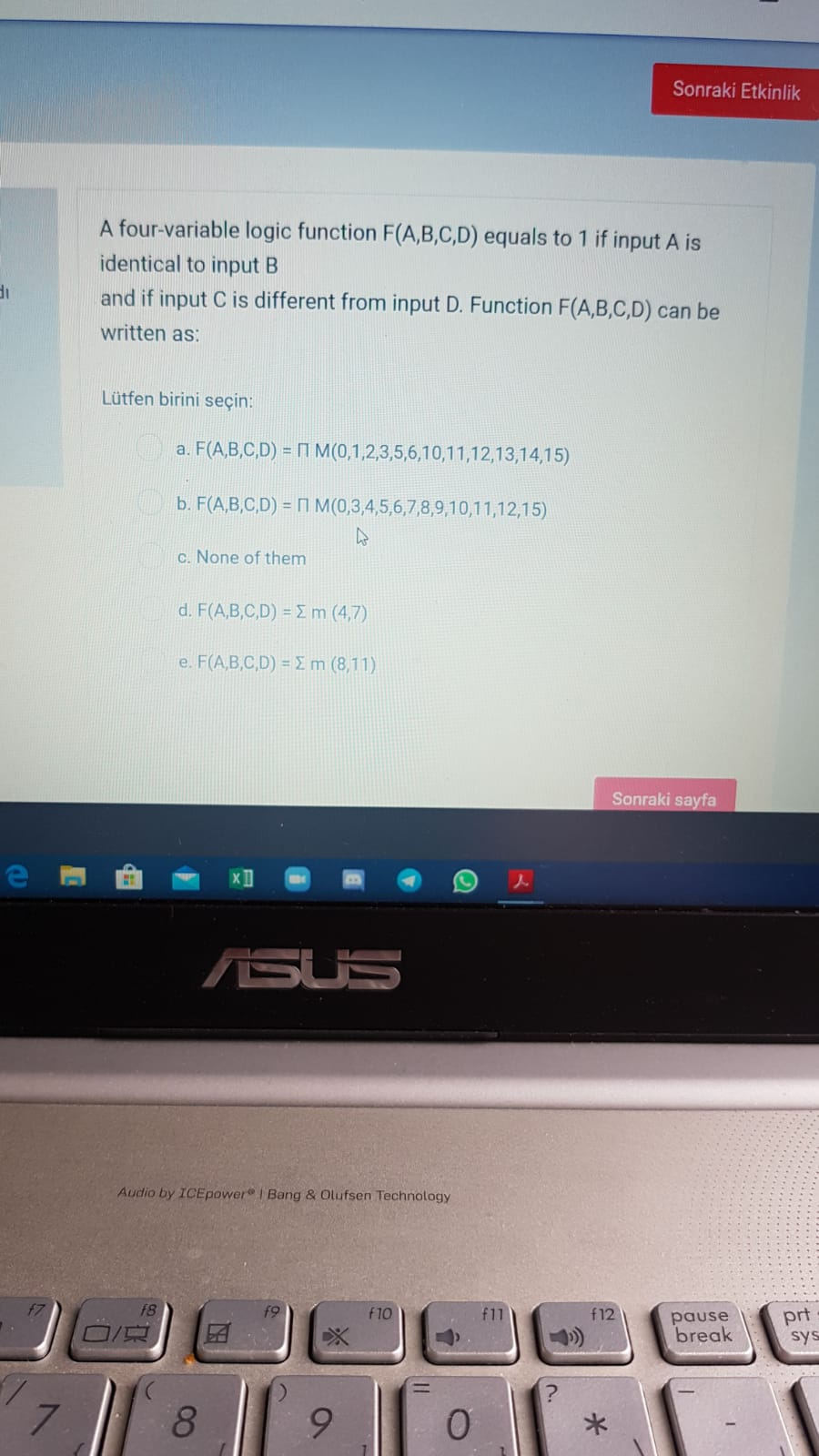 Solved Sonraki Etkinlik A four-variable logic function | Chegg.com