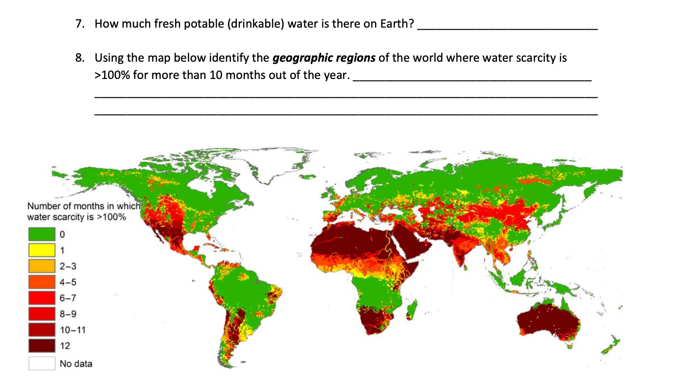 Solved 7. How much fresh potable (drinkable) water is there | Chegg.com