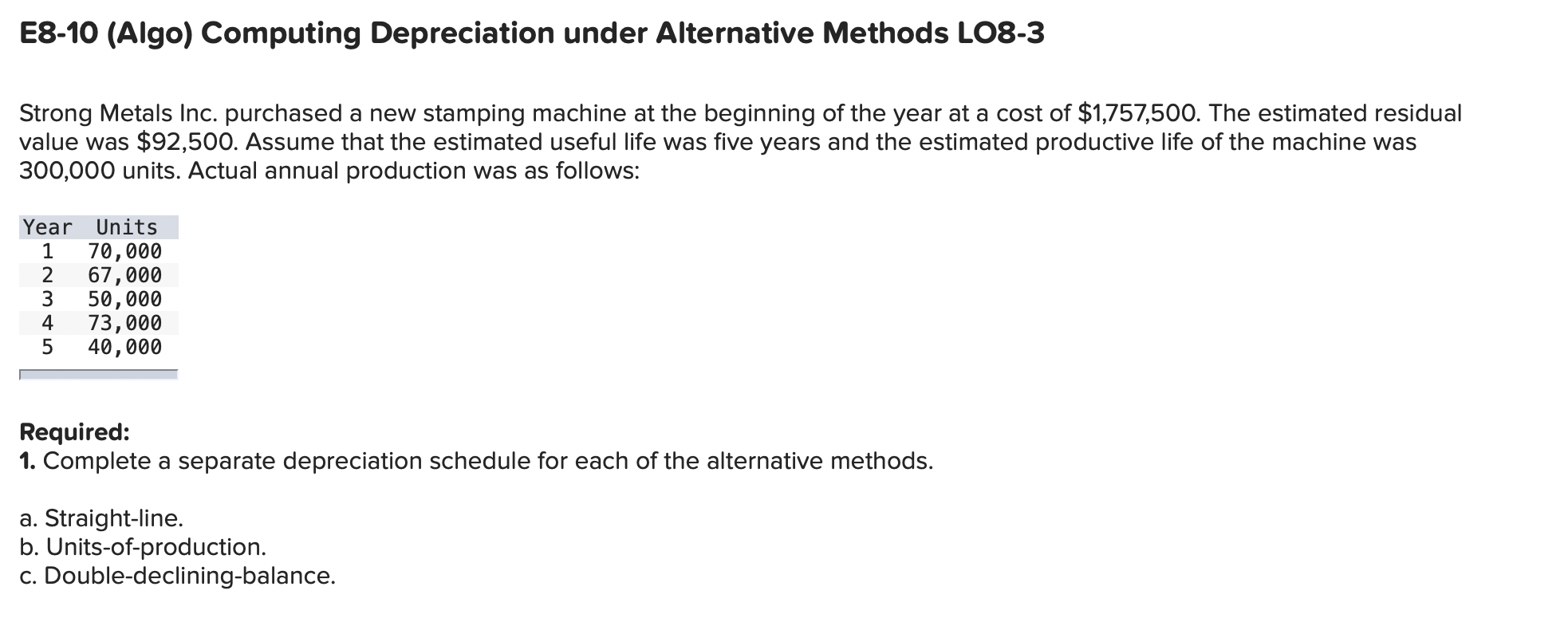 Solved E8-10 (Algo) Computing Depreciation under Alternative | Chegg.com