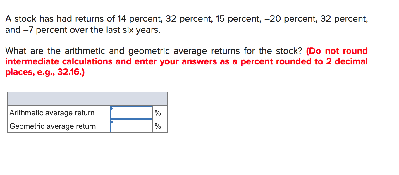 Solved A stock has had returns of 14 percent, 32 percent, 15 | Chegg.com