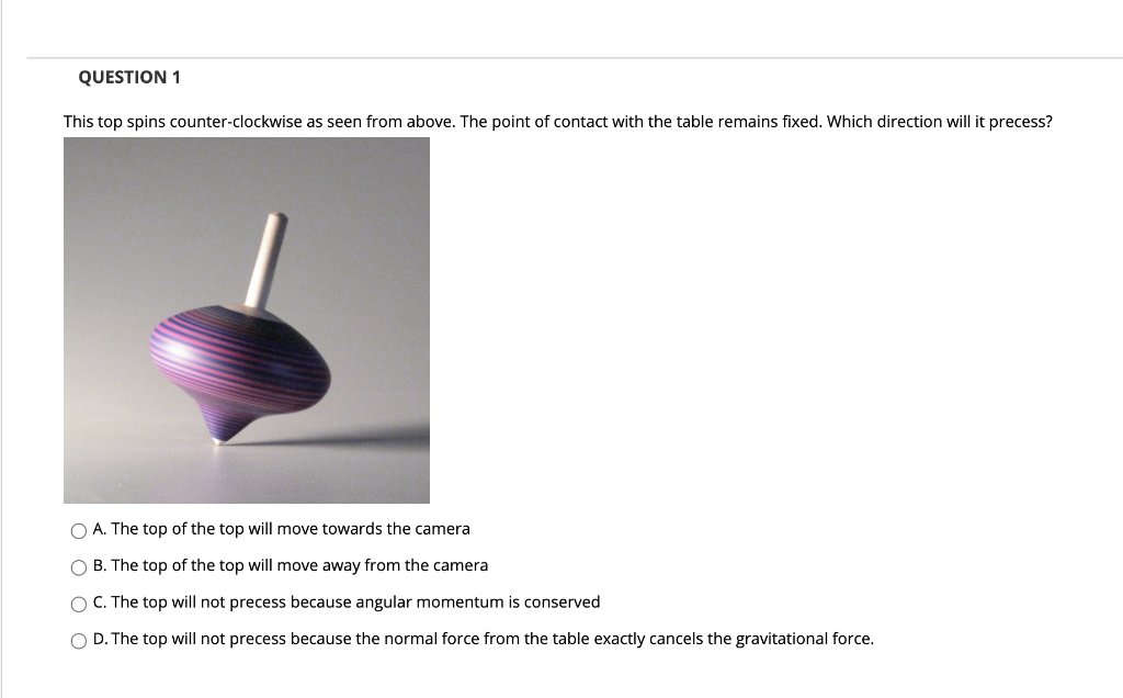 Solved QUESTION 1 This top spins counter-clockwise as seen | Chegg.com
