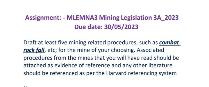 Solved Assignment: - MLEMNA3 Mining Legislation 3A_2023 Due | Chegg.com