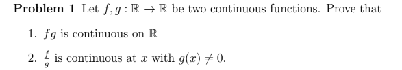 Solved Problem 1 Let f.9: RR be two continuous functions. | Chegg.com
