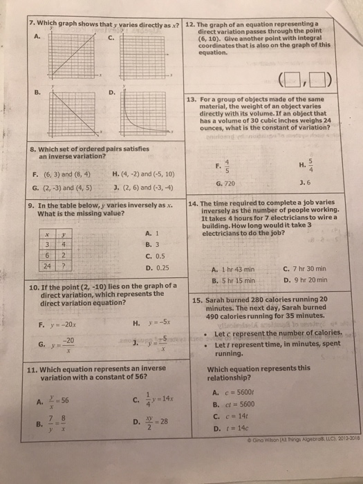 Solved 7. Which graph shows that y varies directly as.x? 12. | Chegg.com