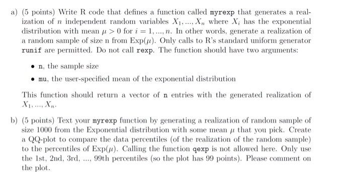 Solved Exercise 4. We will create a function to simulate | Chegg.com