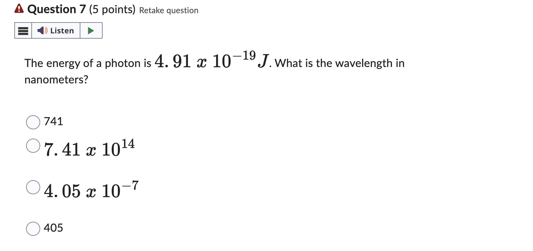 Solved A Question 7 (5 points) Retake question The energy of | Chegg.com Solved A Question 7 (5 points) Retake question The energy of | Chegg.com
