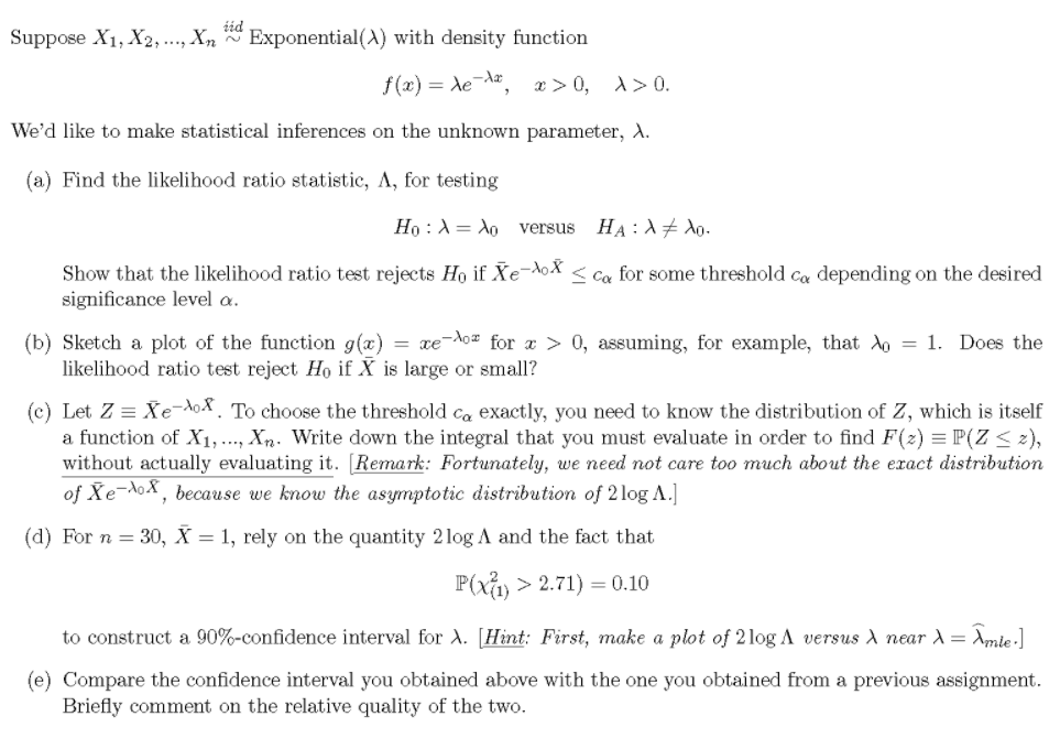 iid Suppose X1, X2, ..., Xn Exponential(1) with | Chegg.com