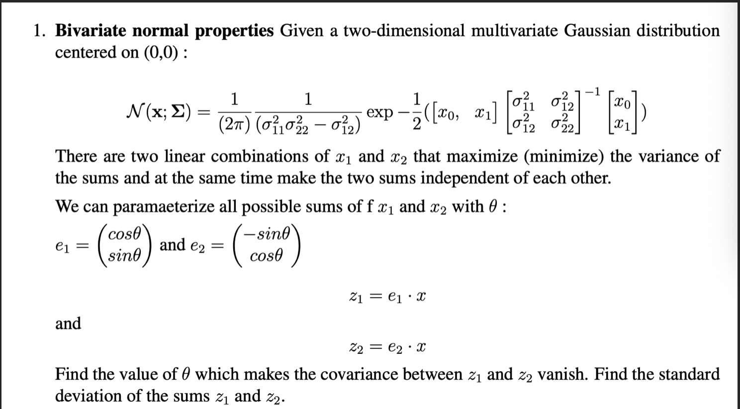 1. Bivariate normal properties Given a | Chegg.com