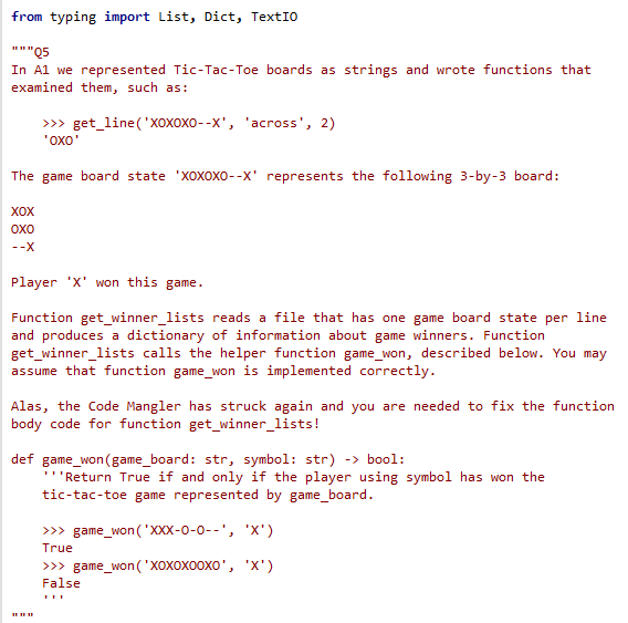 Solved from typing import List, Dict, TextI0 """Q5 In A1 we | Chegg.com