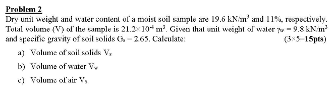 Solved Problem 2 Dry unit weight and water content of a | Chegg.com
