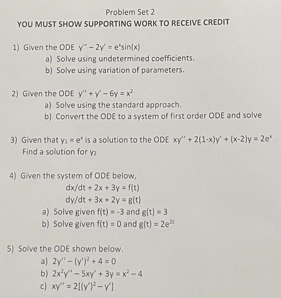 Solved Problem Set 2 YOU MUST SHOW SUPPORTING WORK TO | Chegg.com