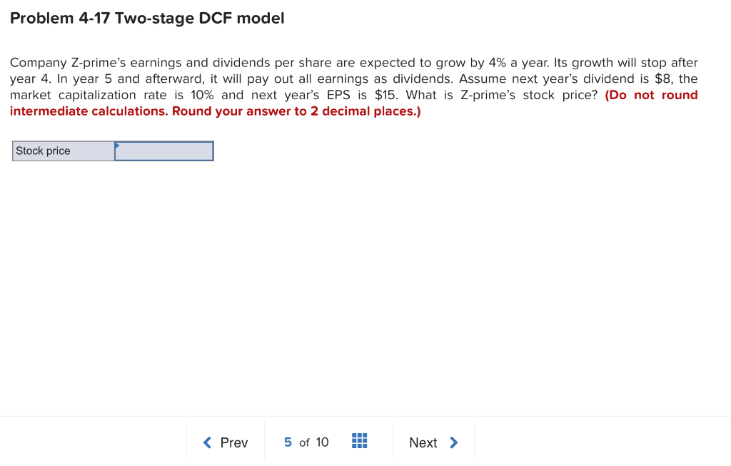 Solved Problem 4-17 Two-stage DCF model Company Z-prime's | Chegg.com