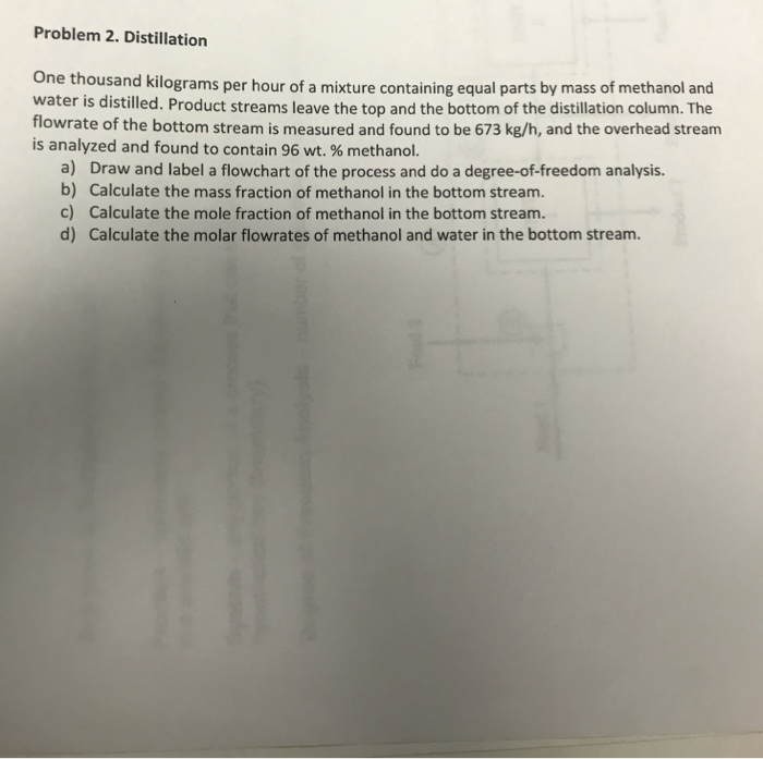Solved Problem 2. Distillation One thousand kilograms per | Chegg.com
