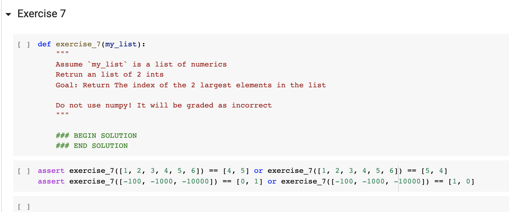 Solved • Exercise 7 [ ] def exercise_7(my_list): D = = | Chegg.com