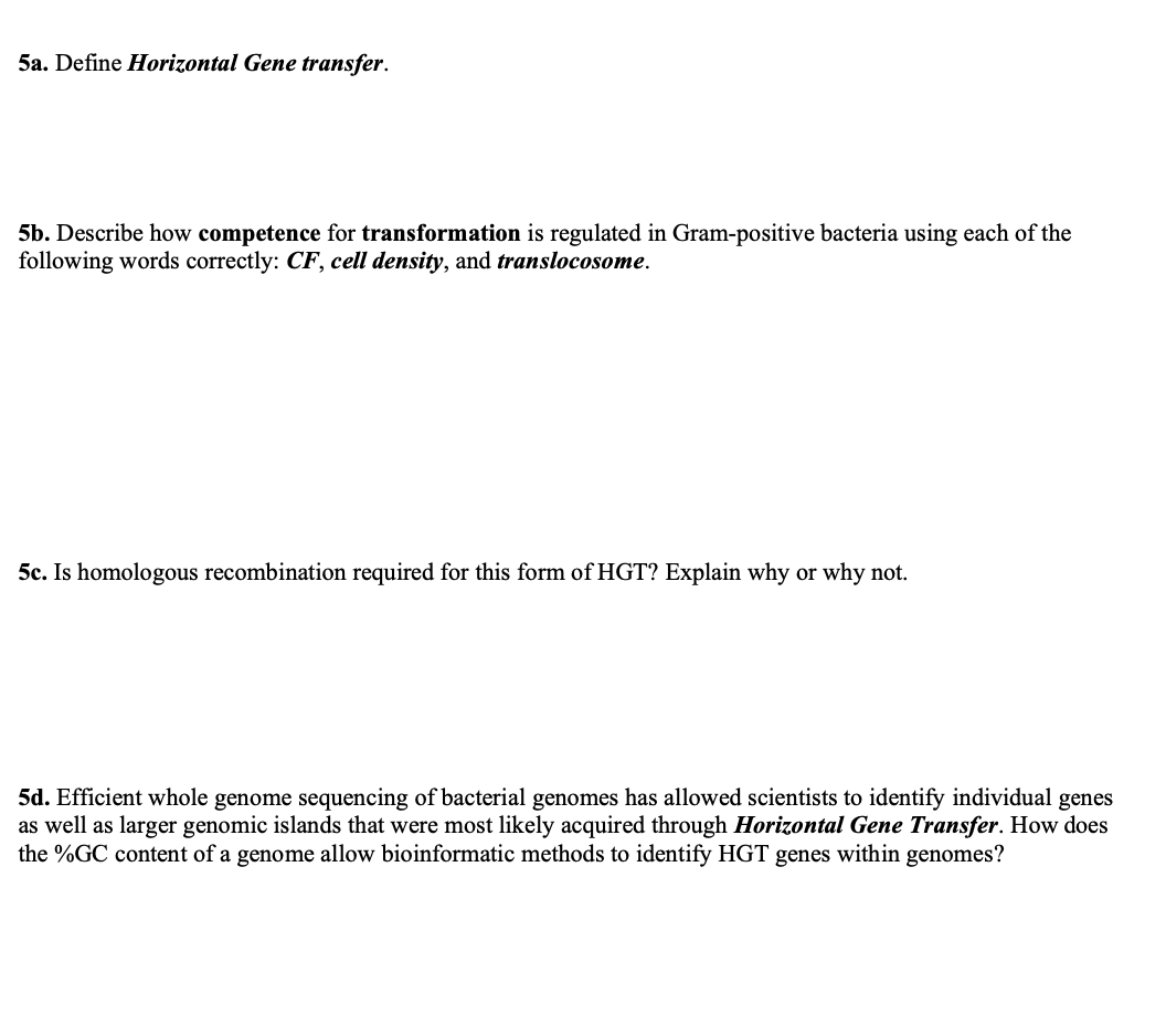 Solved 5a. Define Horizontal Gene transfer. 5b. Describe how | Chegg.com