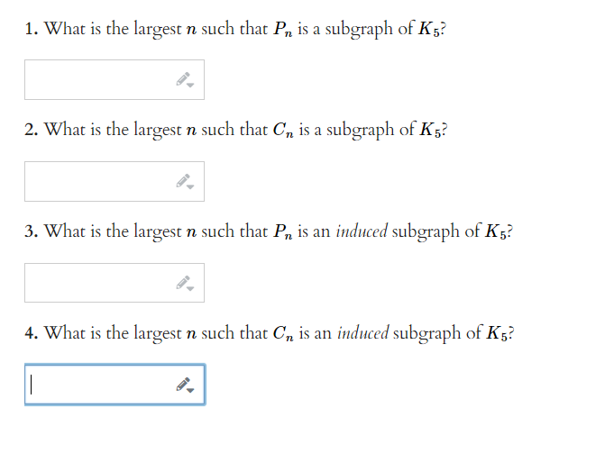 Solved 1. What is the largest n such that Pn is a subgraph | Chegg.com