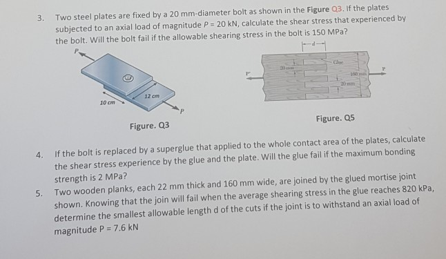 Solved 3. Two steel plates are fixed by a 20 mm-diameter | Chegg.com