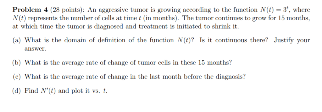 Solved Problem 4 (28 points): An aggressive tumor is growing | Chegg.com
