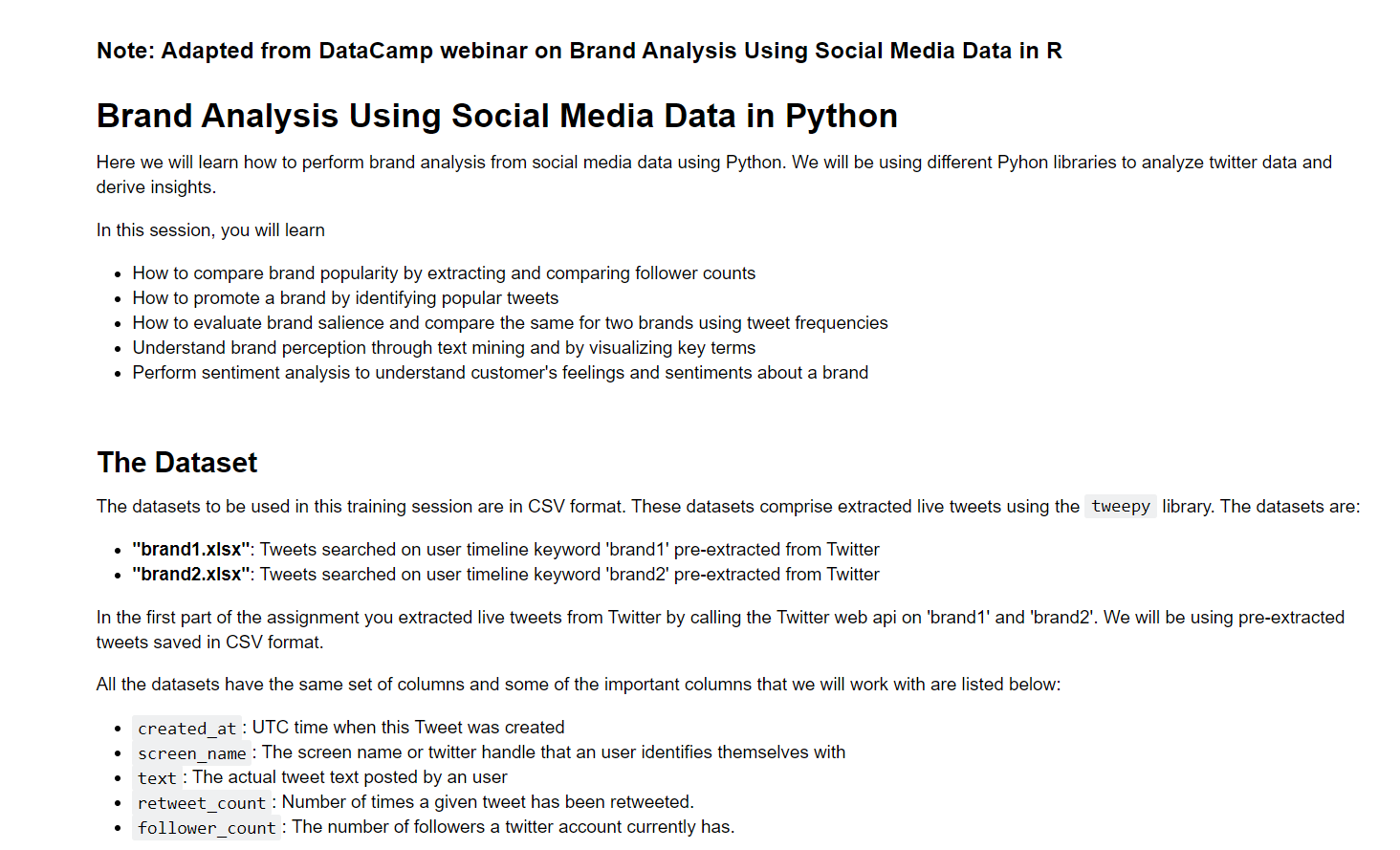 Solved Note: Adapted from DataCamp webinar on Brand Analysis | Chegg.com