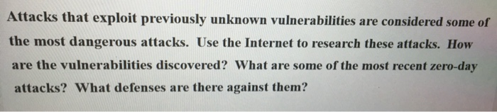 Solved Attacks that exploit previously unknown | Chegg.com