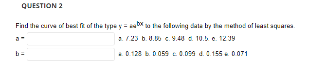 Solved Find the curve of best fit of the type y=aebx to the | Chegg.com