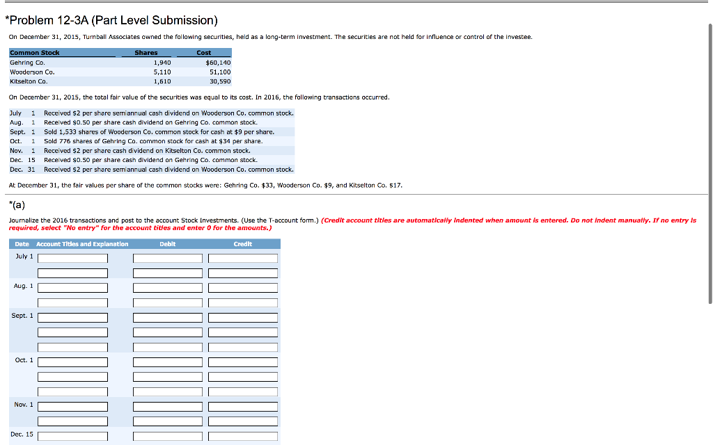 Solved *Problem 12-3A (Part Level Submission) On December | Chegg.com