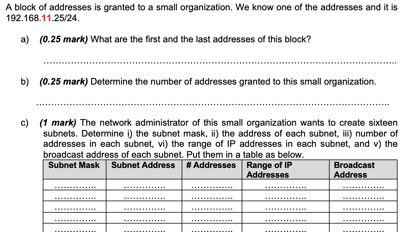 Solved A block of addresses is granted to a small | Chegg.com