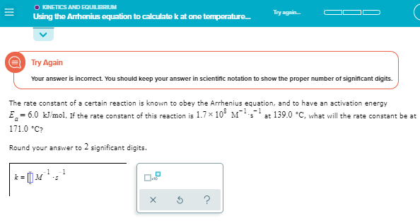 Solved KINETICS AND EQUILIBRIUM Try again... Using the | Chegg.com