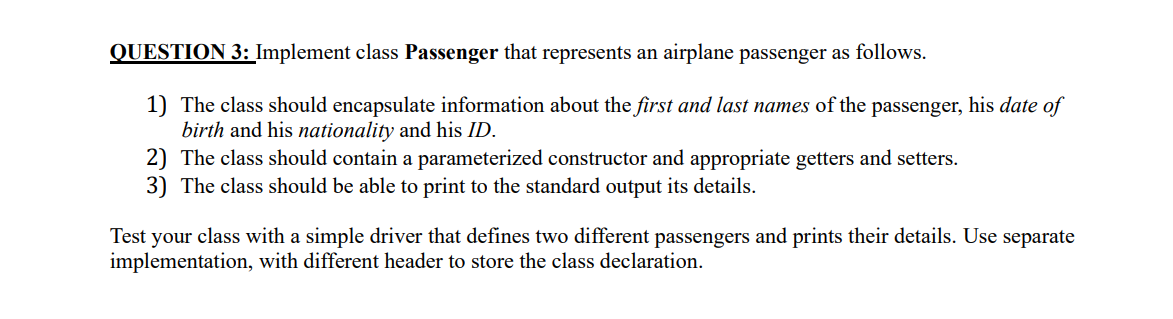 QUESTION 1: Implement class MyDate that represents | Chegg.com
