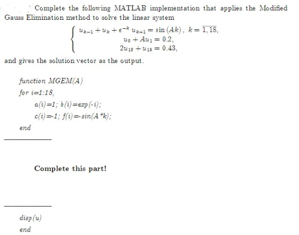 Solved 1ܚܚܐ Complete the following MATLAB implementation | Chegg.com
