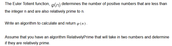 Solved The Euler Totient function, o(n) determines the | Chegg.com