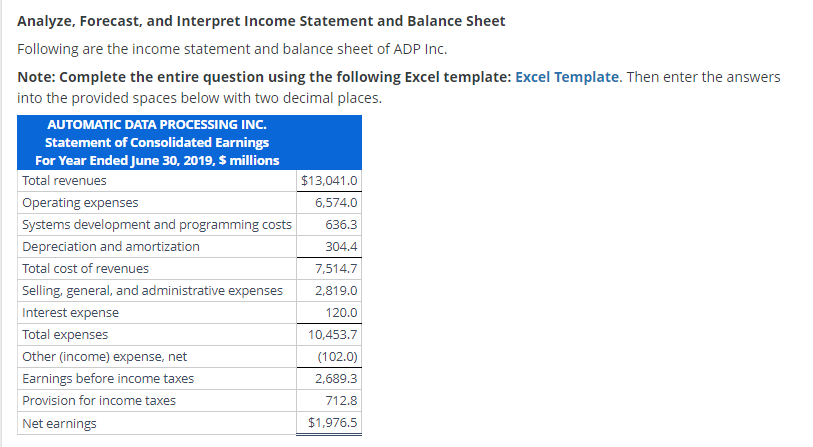 Solved Analyze, Forecast, and Interpret Income Statement and | Chegg.com