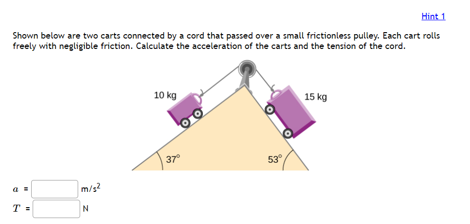 Solved Hint 1 Shown below are two carts connected by a cord | Chegg.com