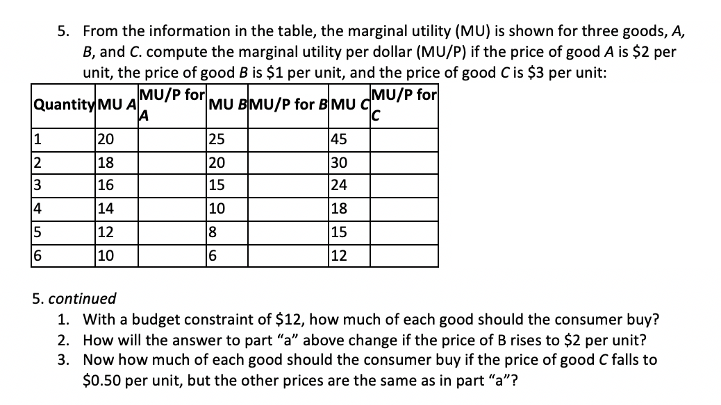 Solved 5. From the information in the table, the marginal | Chegg.com