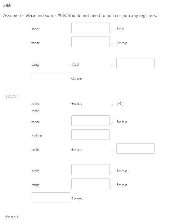Solved Convert the following C code segment to x86 assembly | Chegg.com