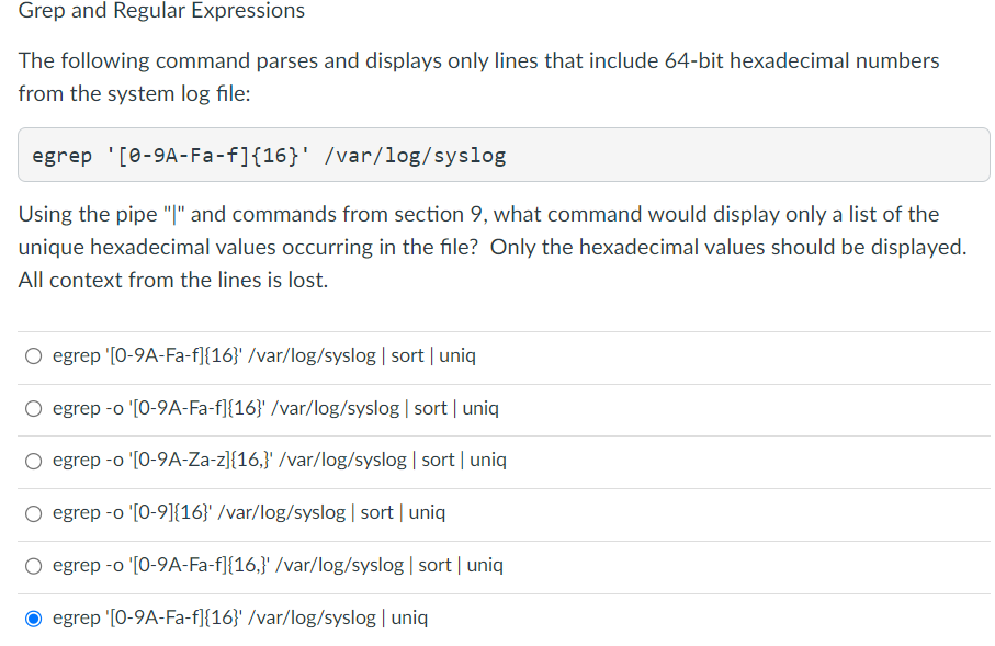 Solved Grep and Regular Expressions The following command | Chegg.com
