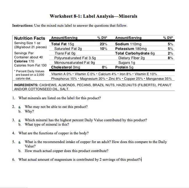 Solved Worksheet 8-1: Label Analysis-Minerals Instructions: | Chegg.com
