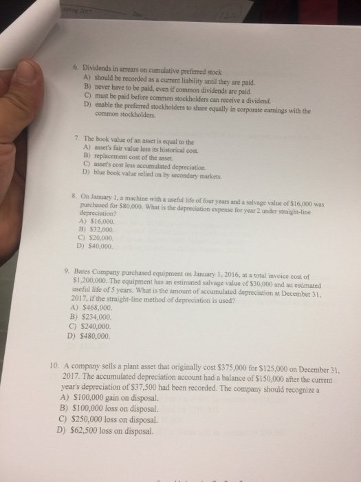 Solved Dividends in arrears on cumulative preferred stock | Chegg.com